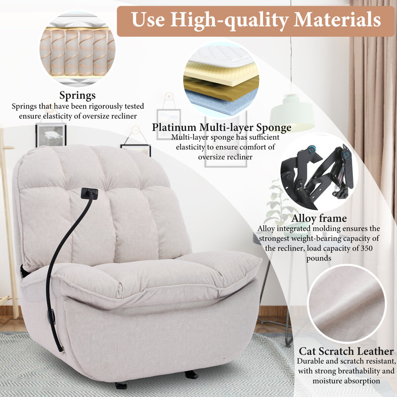 Ebern Designs Oversized Swivel Recliner with Mobile Phone Holder,Modern ...