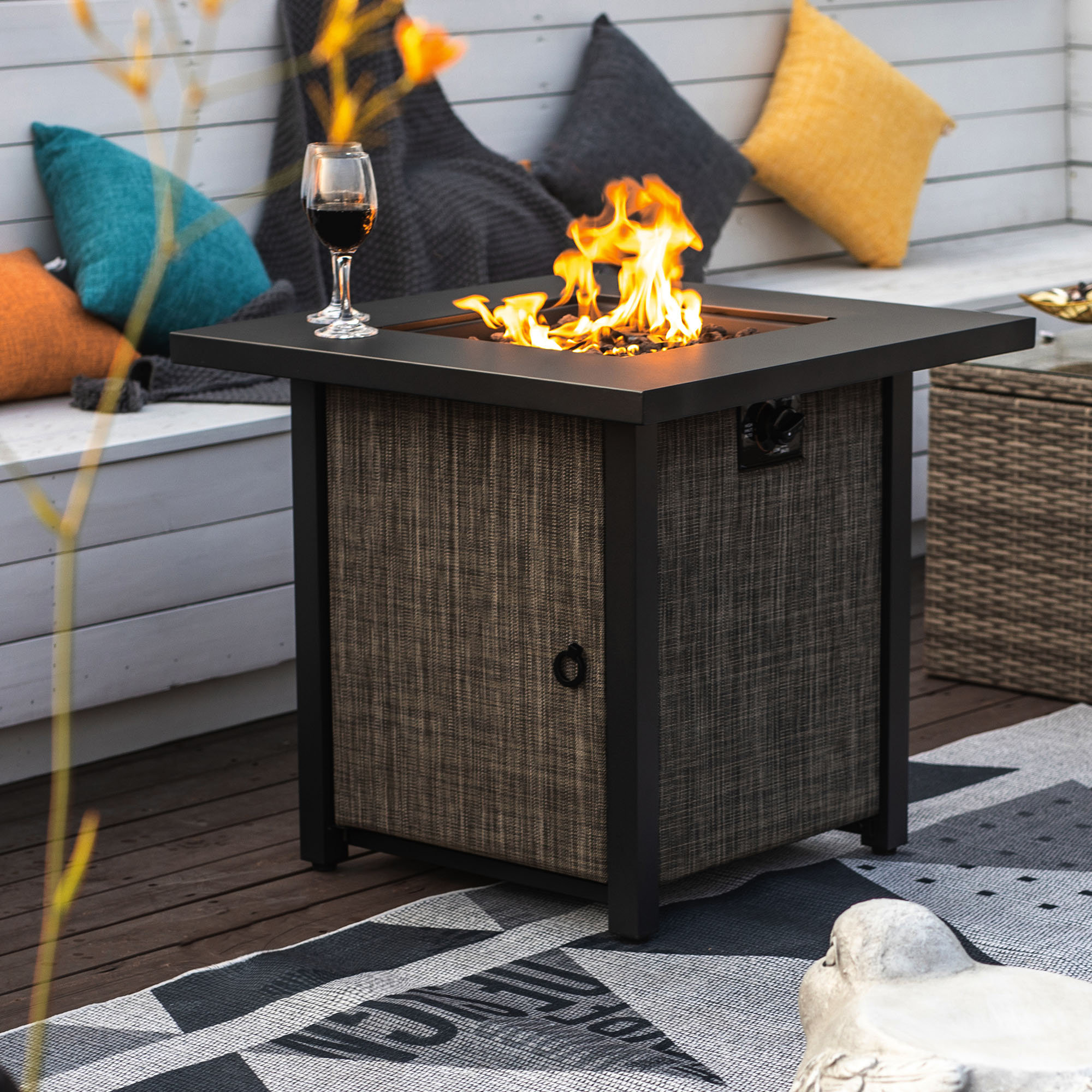 Ebern Designs 40000BTU Square Propane Fire Pit Table Steel Tabletop ...