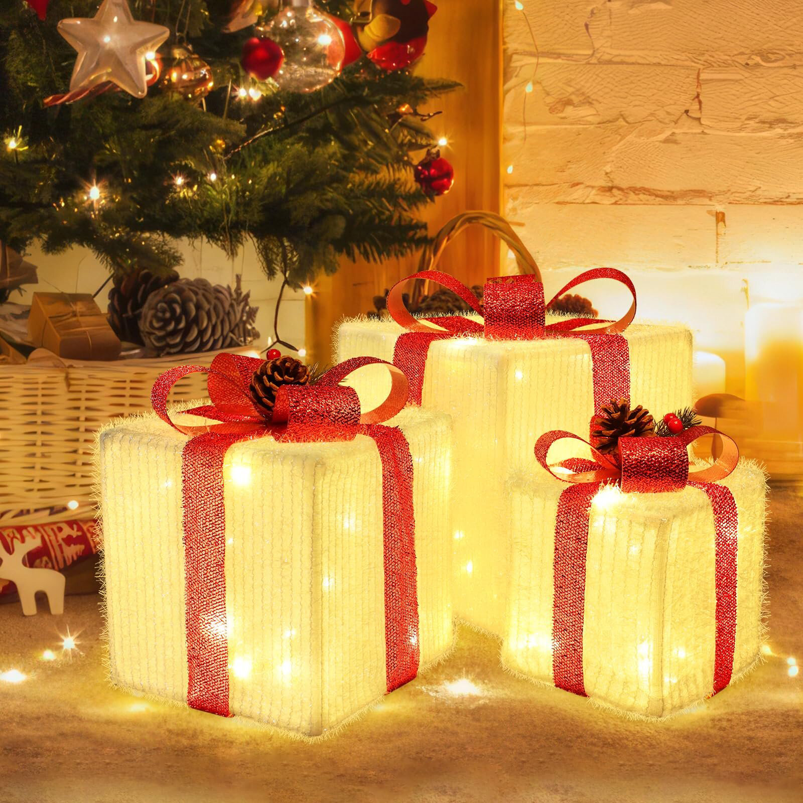 The Holiday Aisle® Christmas Lighted Gift Boxes,Light Up Presents ...
