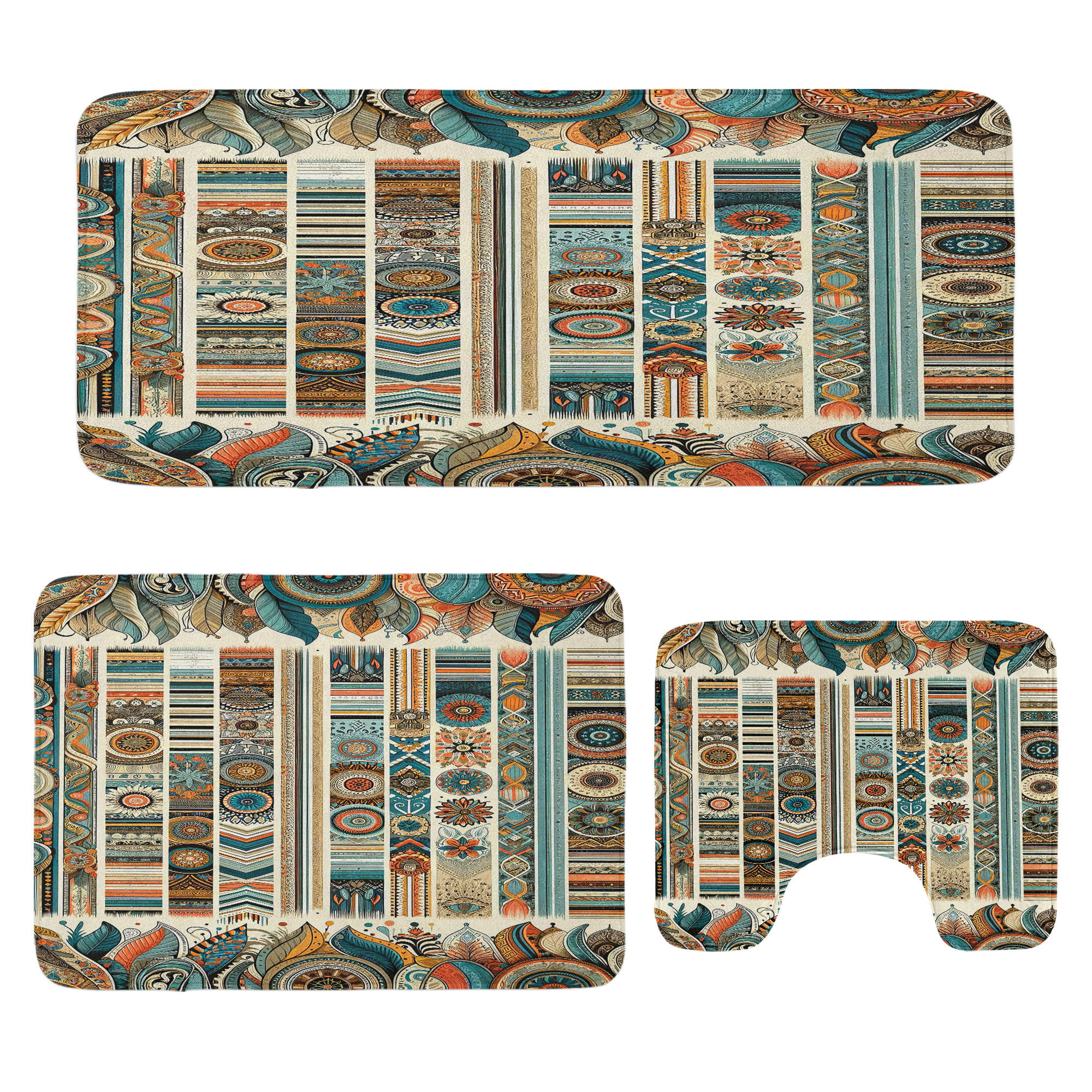 East Urban Home Bohemian Bathroom Rug Set 3 Pieces U-Shape & Rectangle ...