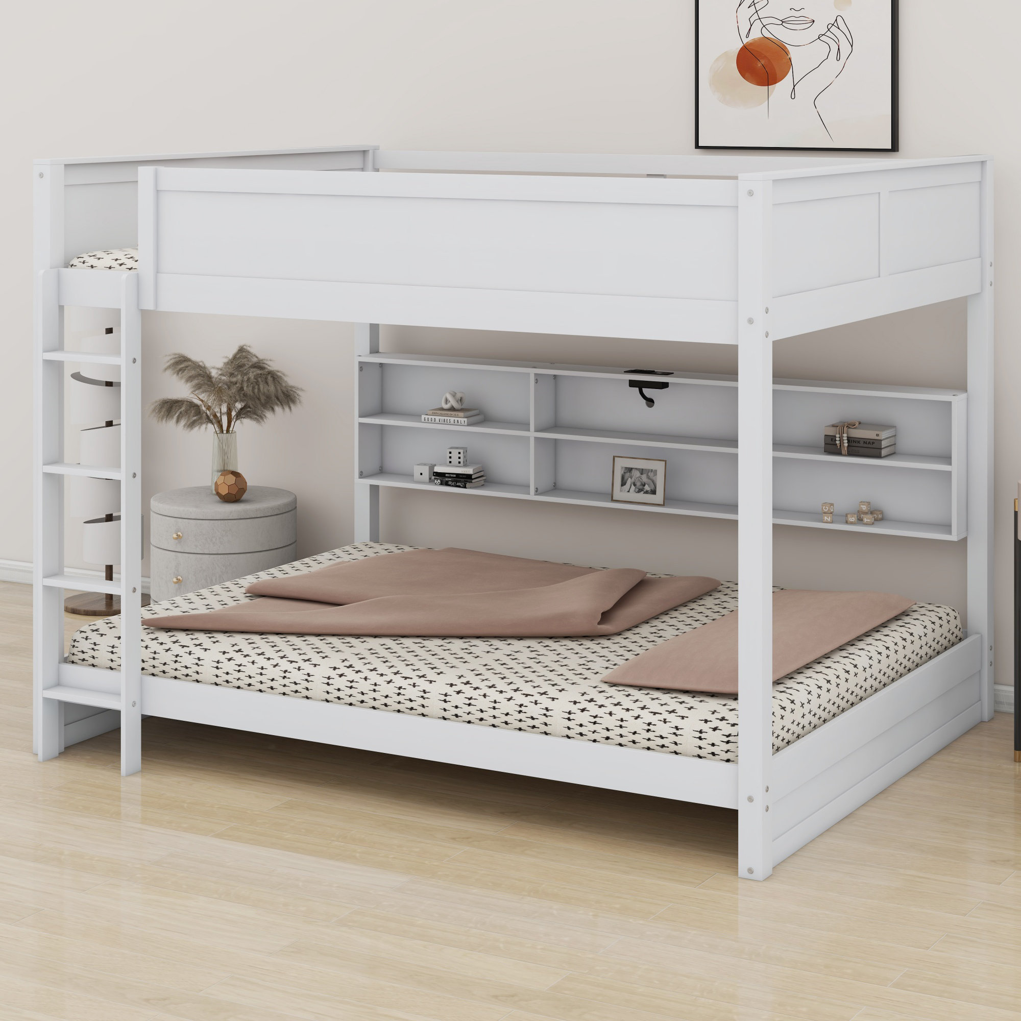 Latitude Run® Bunk Bed With Storage Cabinets And USB Ports | Wayfair