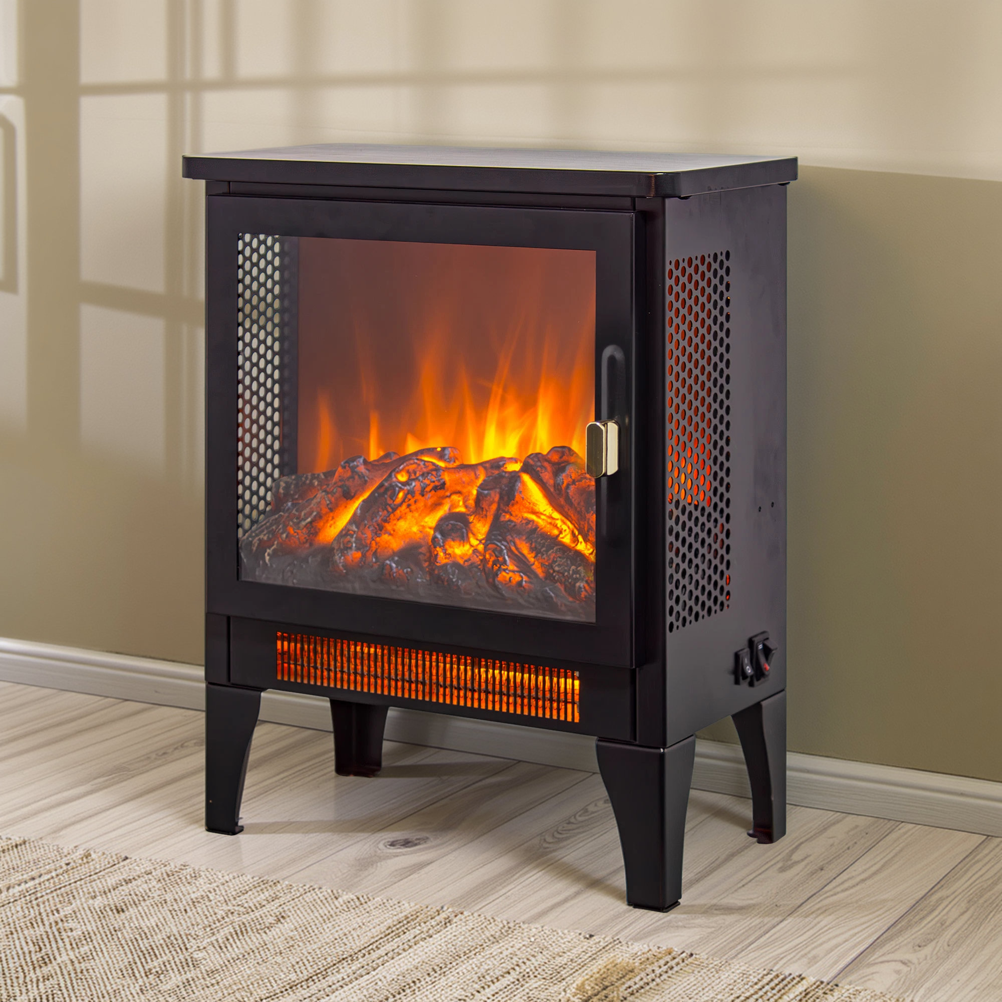 Ebern Designs Freestanding Electric Fireplace Heater With 3d Flame ...