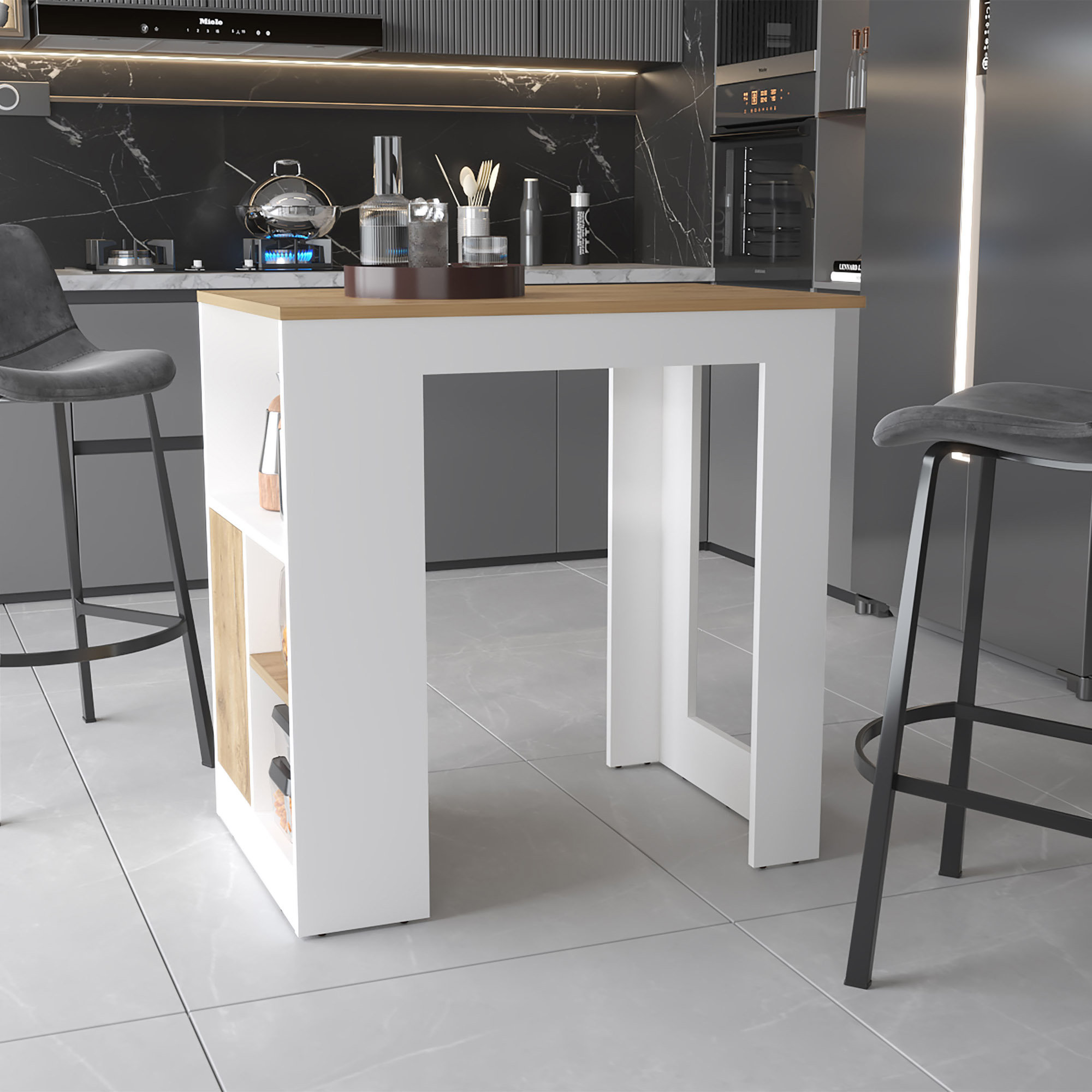 Ebern Designs Arial Kitchen Island In Melamine With A Door And Open ...