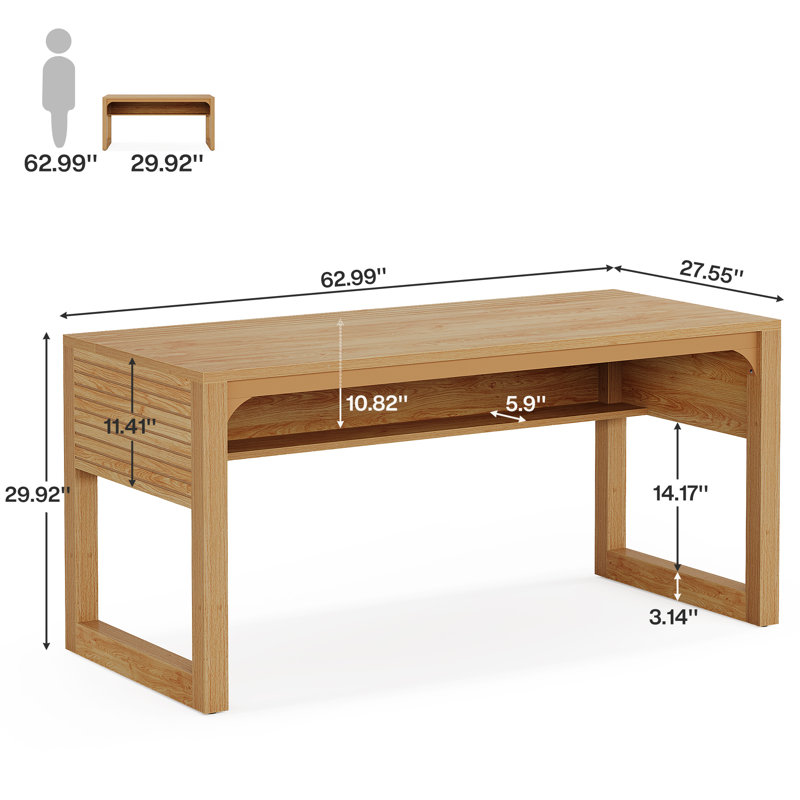 Millwood Pines 63-Inch Computer Desk With Bottom Storage Shelf, Modern ...
