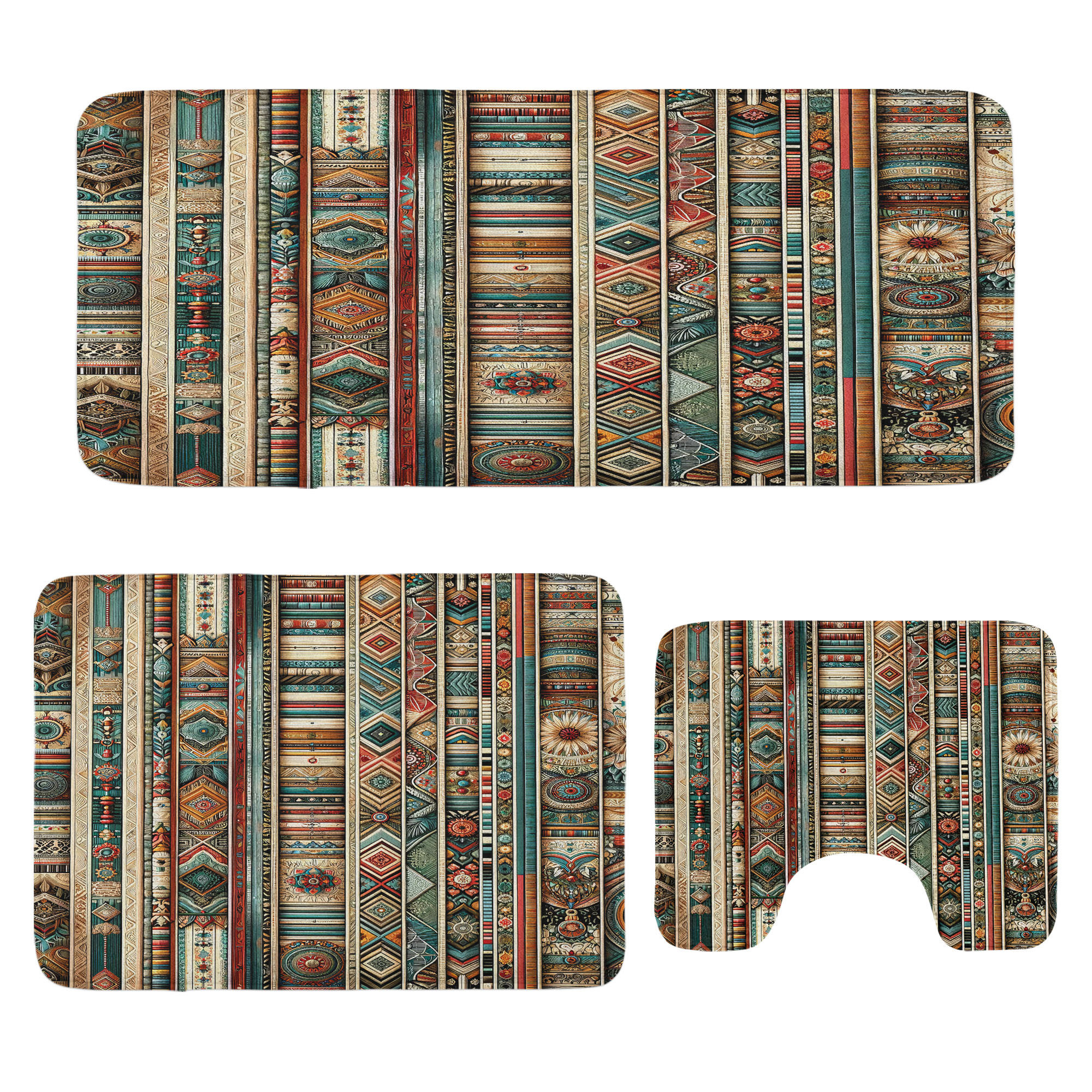 East Urban Home Southwestern Bathroom Rug Set 3 Pieces U-Shape ...