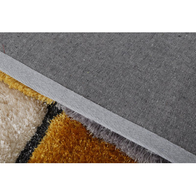 Orren Ellis Thionville Abstract Shag Mustard/Gray/Beige Area Rug ...
