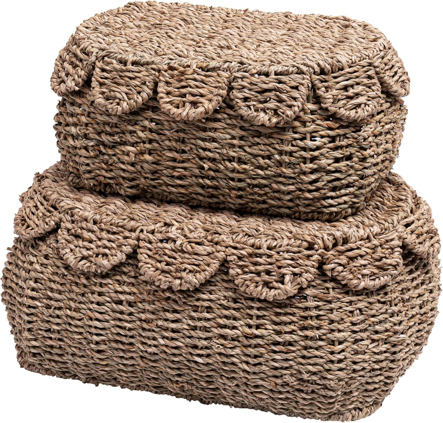 Dakota Fields Set Of 2 Hand Round Wicker Storage Baskets, Rattan Basket ...