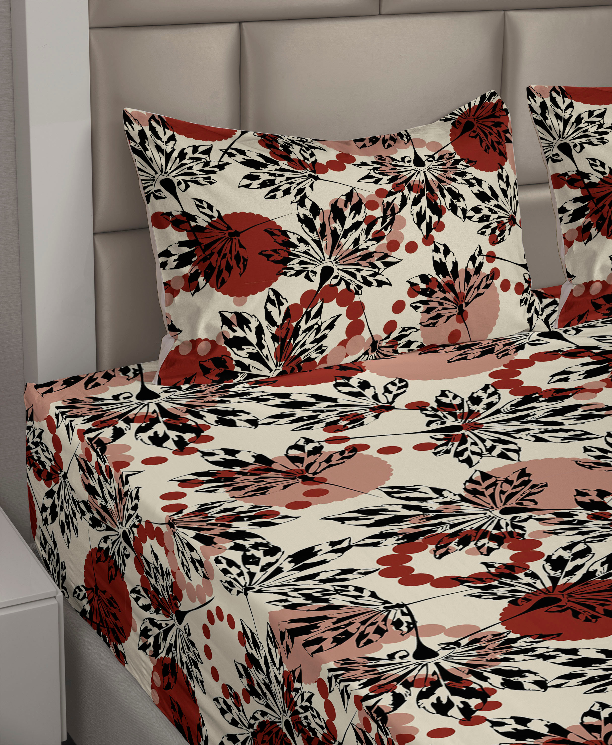 Ambesonne Leaf Silhouettes Sheet Set Spotted Back Leaf Raspberry Cream ...