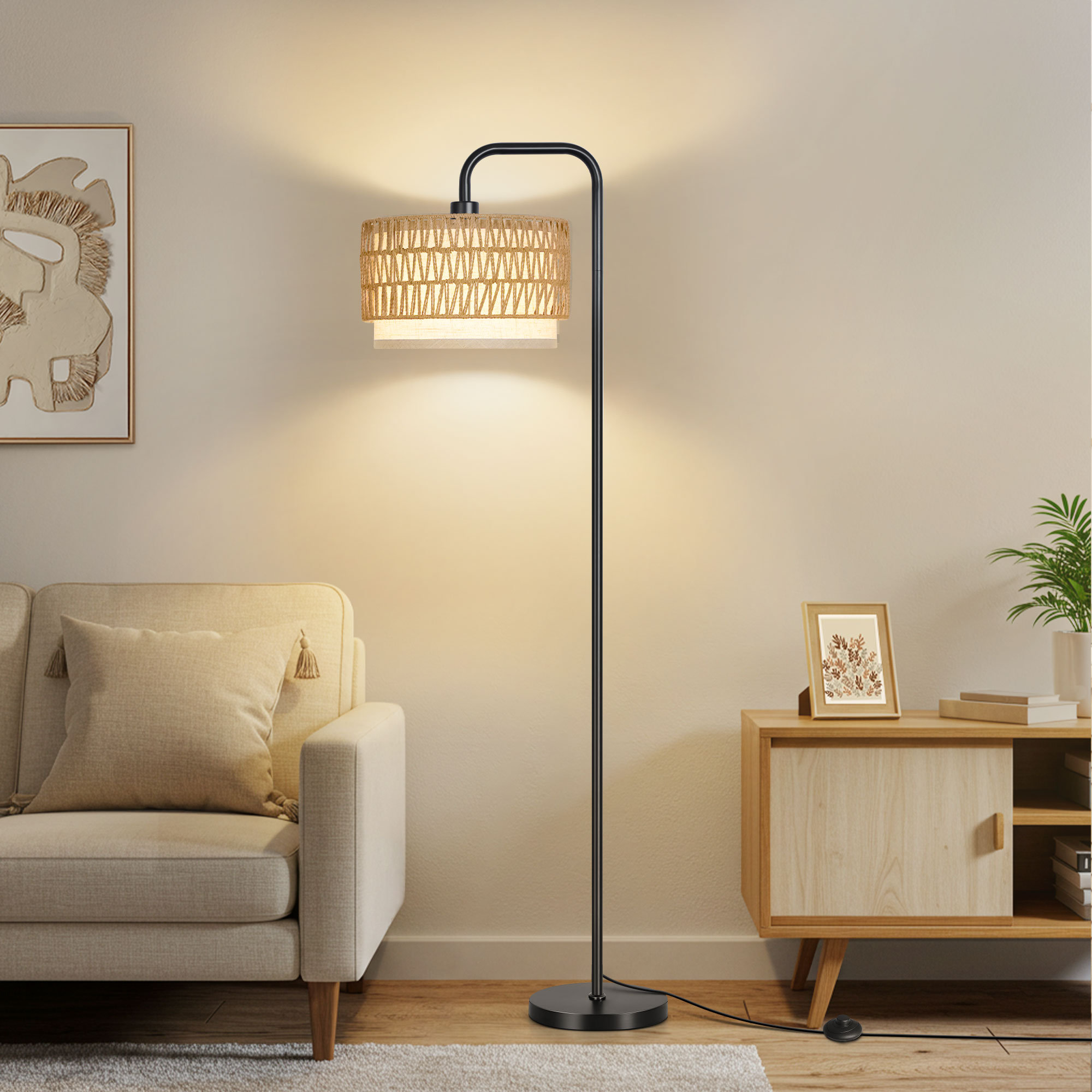 Bay Isle Home™ Lampe sur pied en rotin arqué 68 po avec ampoule et télécommande et Commentaires ...