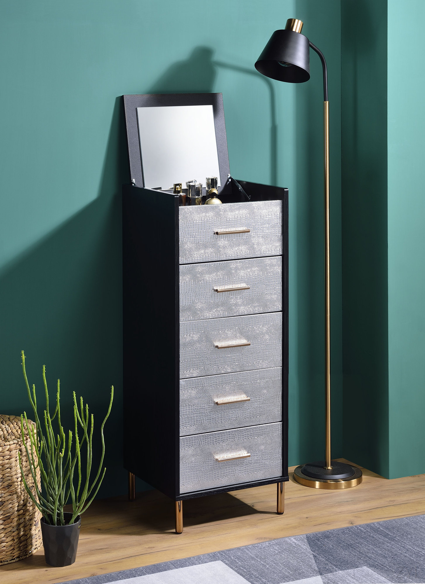 Everly Quinn Black, Silver Jewelry Armoire | Wayfair