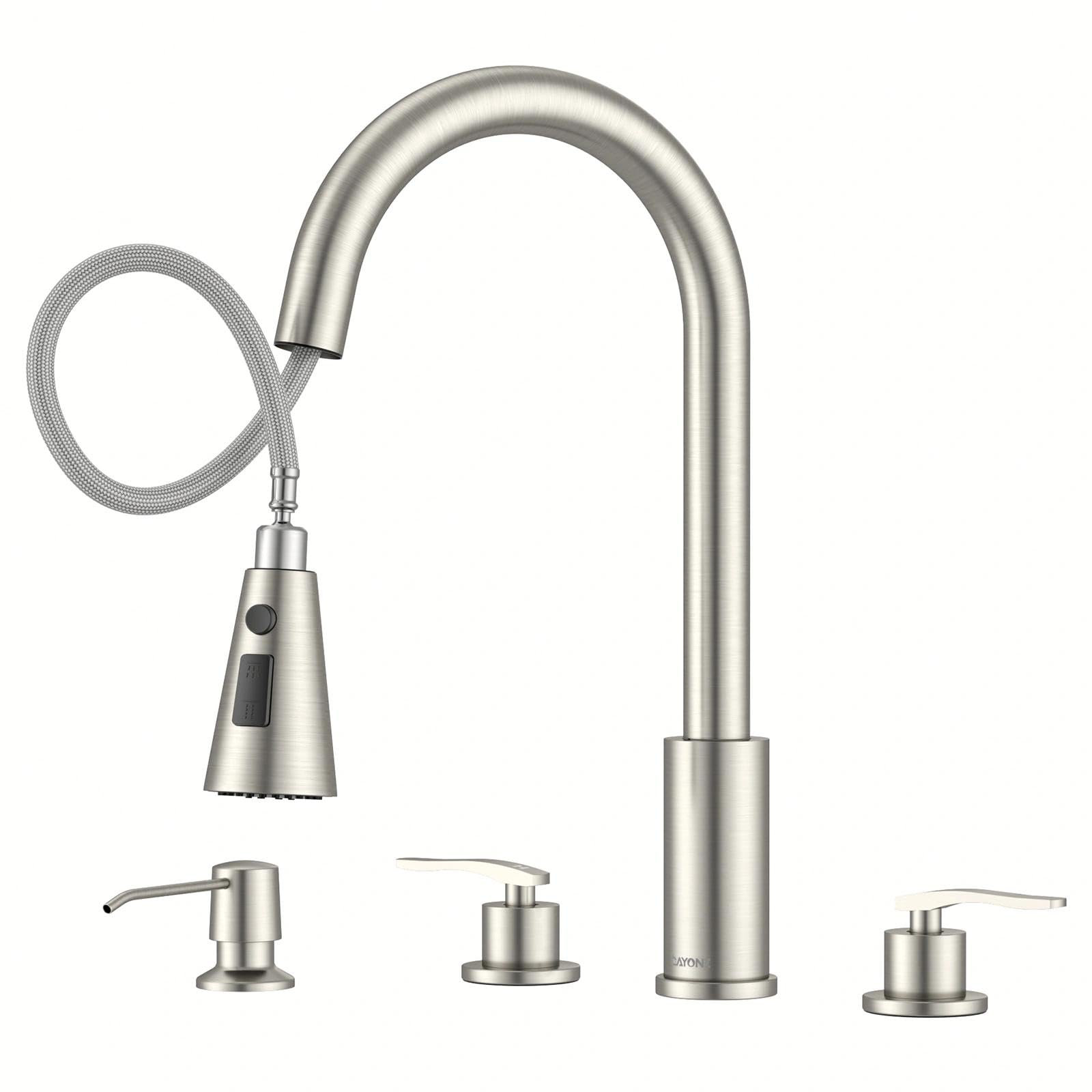 HANGZHOUQIHUI 2 Handle Kitchen Faucet With Pull Down Sprayer, 3 Hole ...