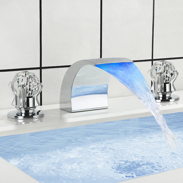 AlenArtWater LED Light Bathroom Sink Faucet 3 Holes, 8 Inch Waterfall ...