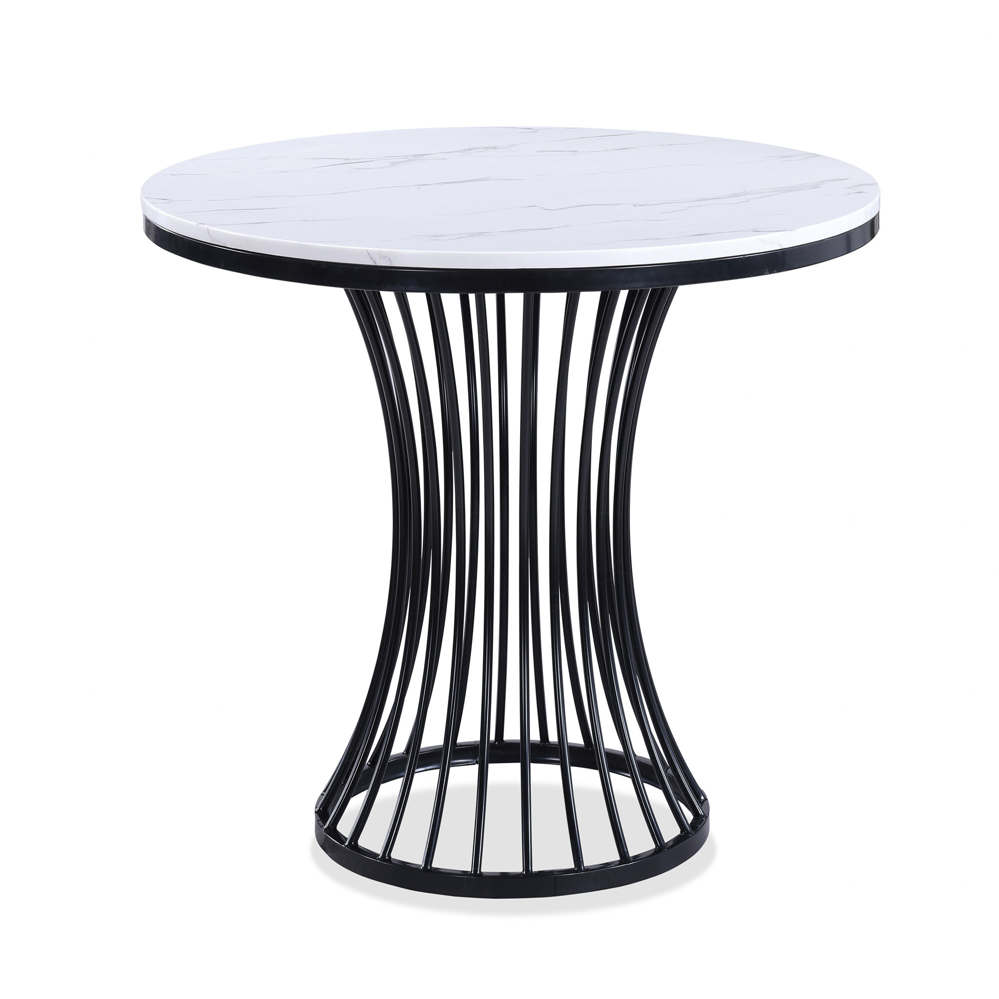 Ivy Bronx Unique White Faux Marble Round Table Cage Like Base Dining ...