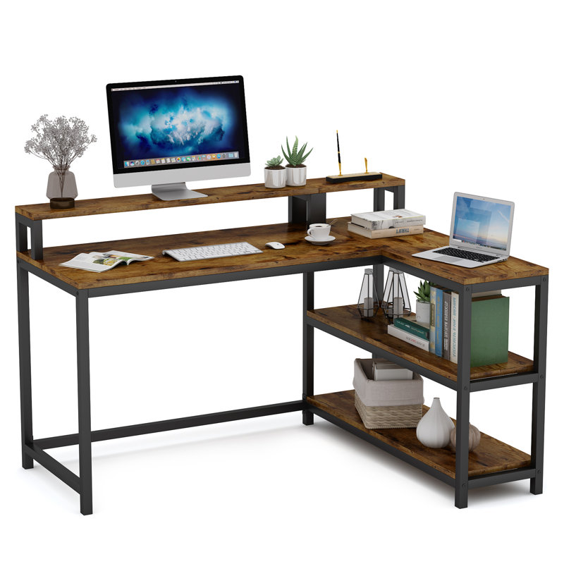 Borough Wharf Honeyville 130Cm W L-Shape Computer Desk, Wood Top Metal ...