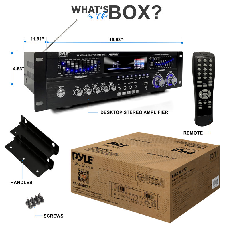 Pyle 6-Channel Bluetooth Hybrid Home Amplifier - 1600W Home Audio Rack ...