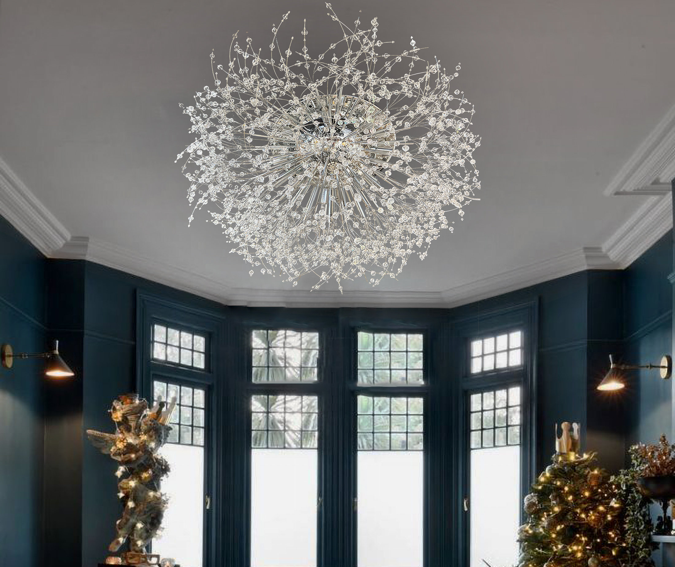 Everly Quinn Brenlie Crystal Modern Chandelier Flash Mount Light Silver ...