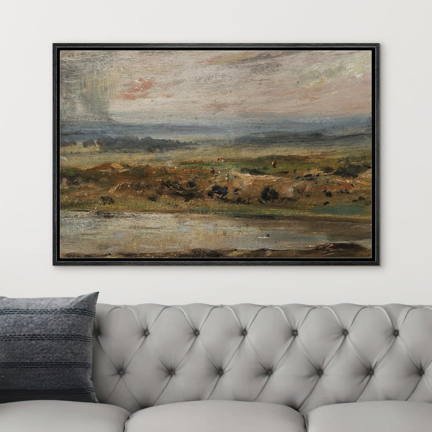 IDEA4WALL Rustic Countryside Village River Nature Landscape Farmhouse Décor Large Frame Canvas ...