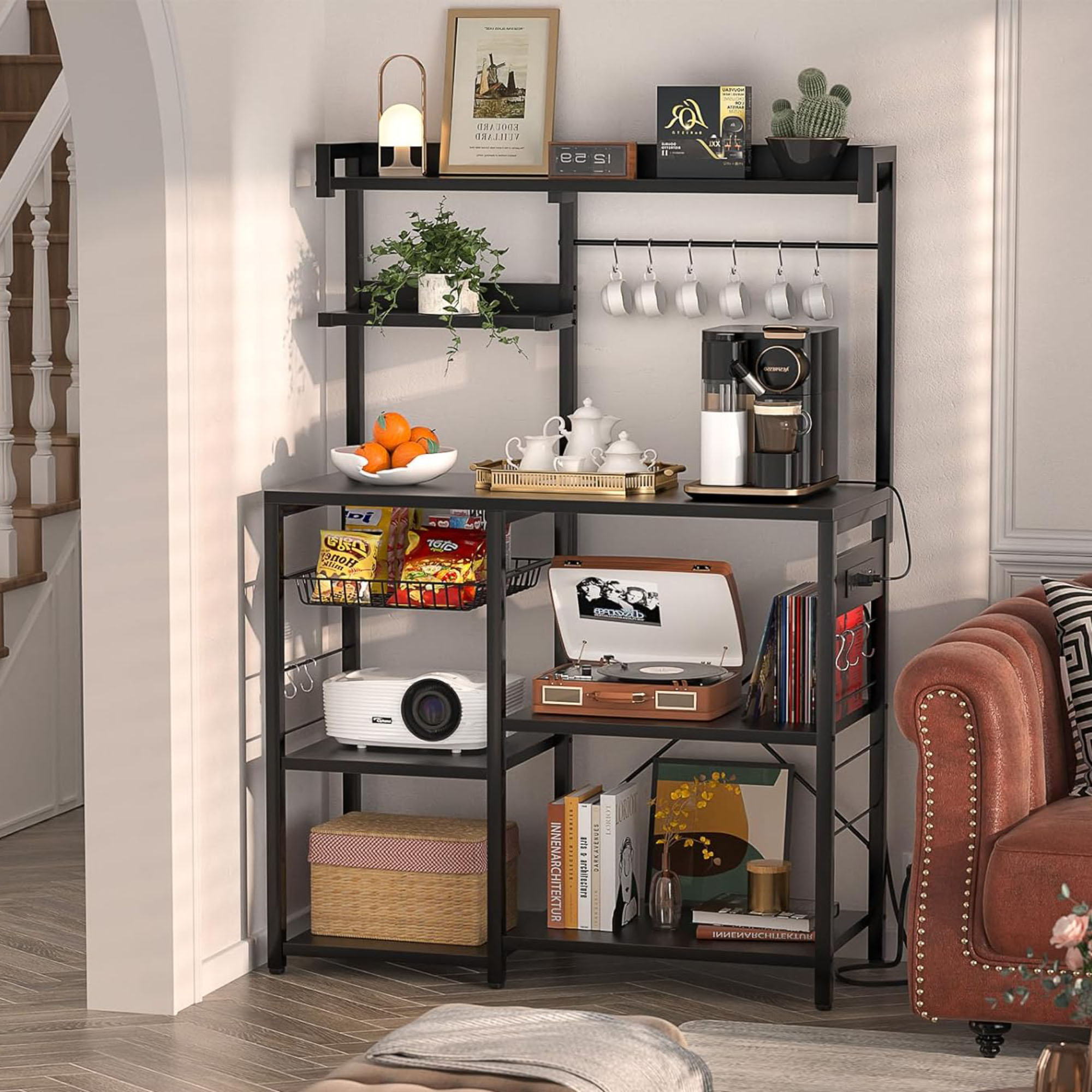 Ivy Bronx Bakers Rack With Power Outlet And LED Light Strings ...