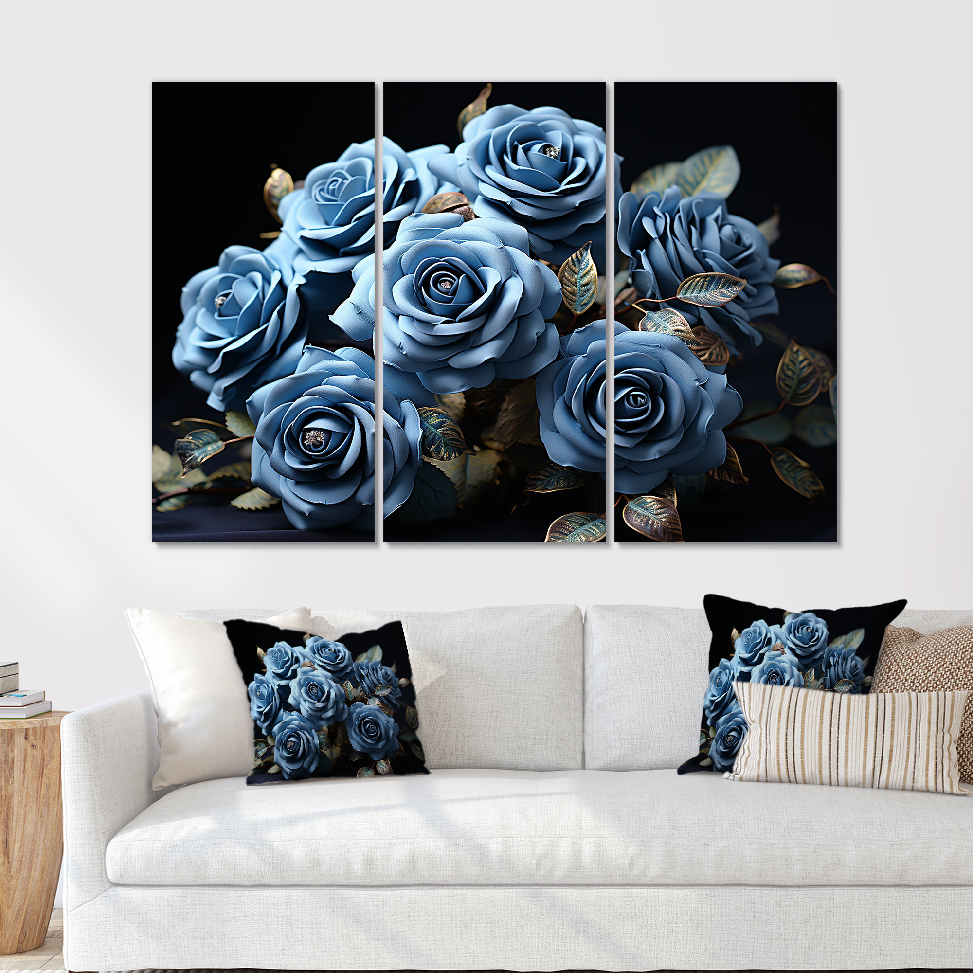 Lark Manor™ Azure Blue Roses Arrangement Elegance - Roses Wall Art ...
