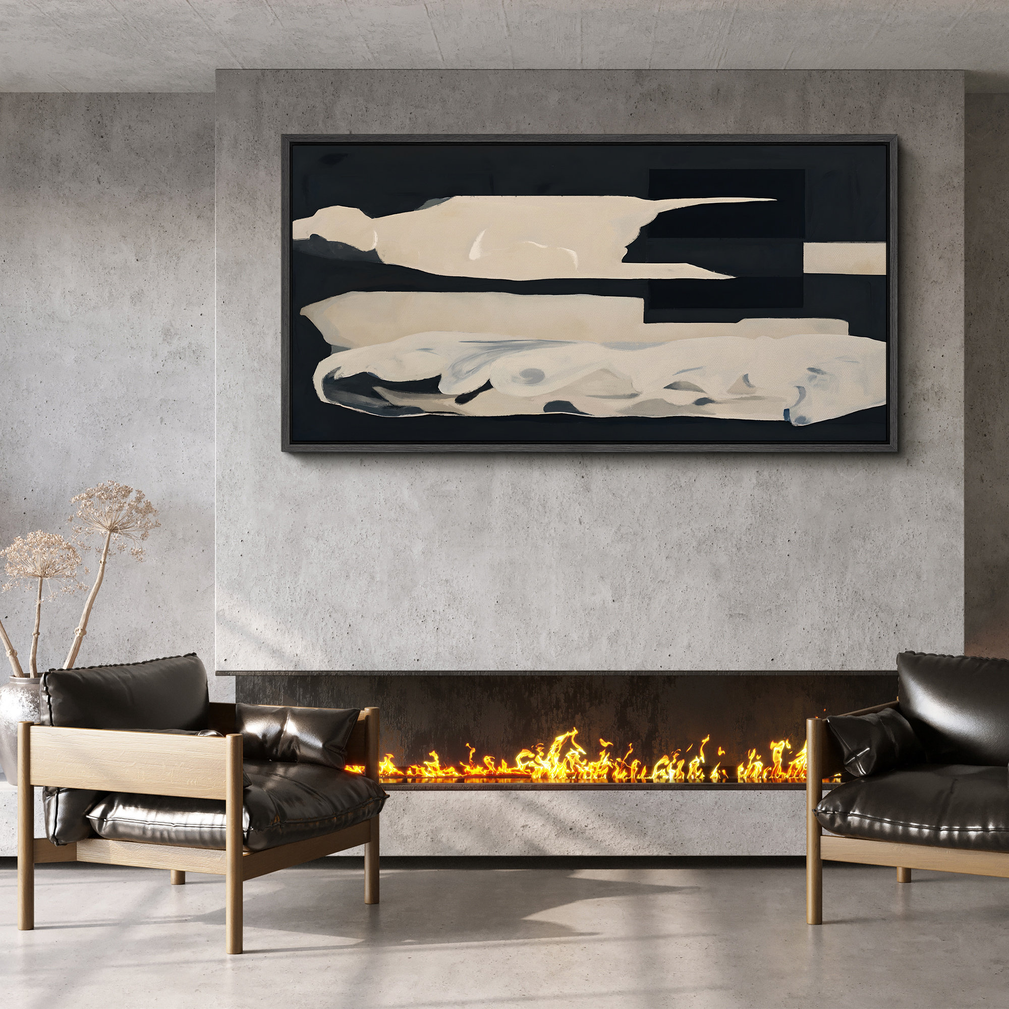wall26 Bold Abstract Form Framed Canvas - Beige Modern Geometric Wall ...