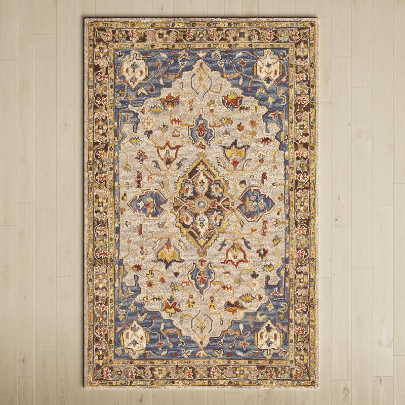 Birch Lane™ Alford Oriental Handmade Tufted Wool Taupe/Dark Blue/Light ...