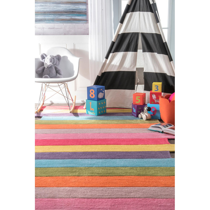 Ebern Designs Marceline Handmade Performance Pink/Beige/Green Rug ...