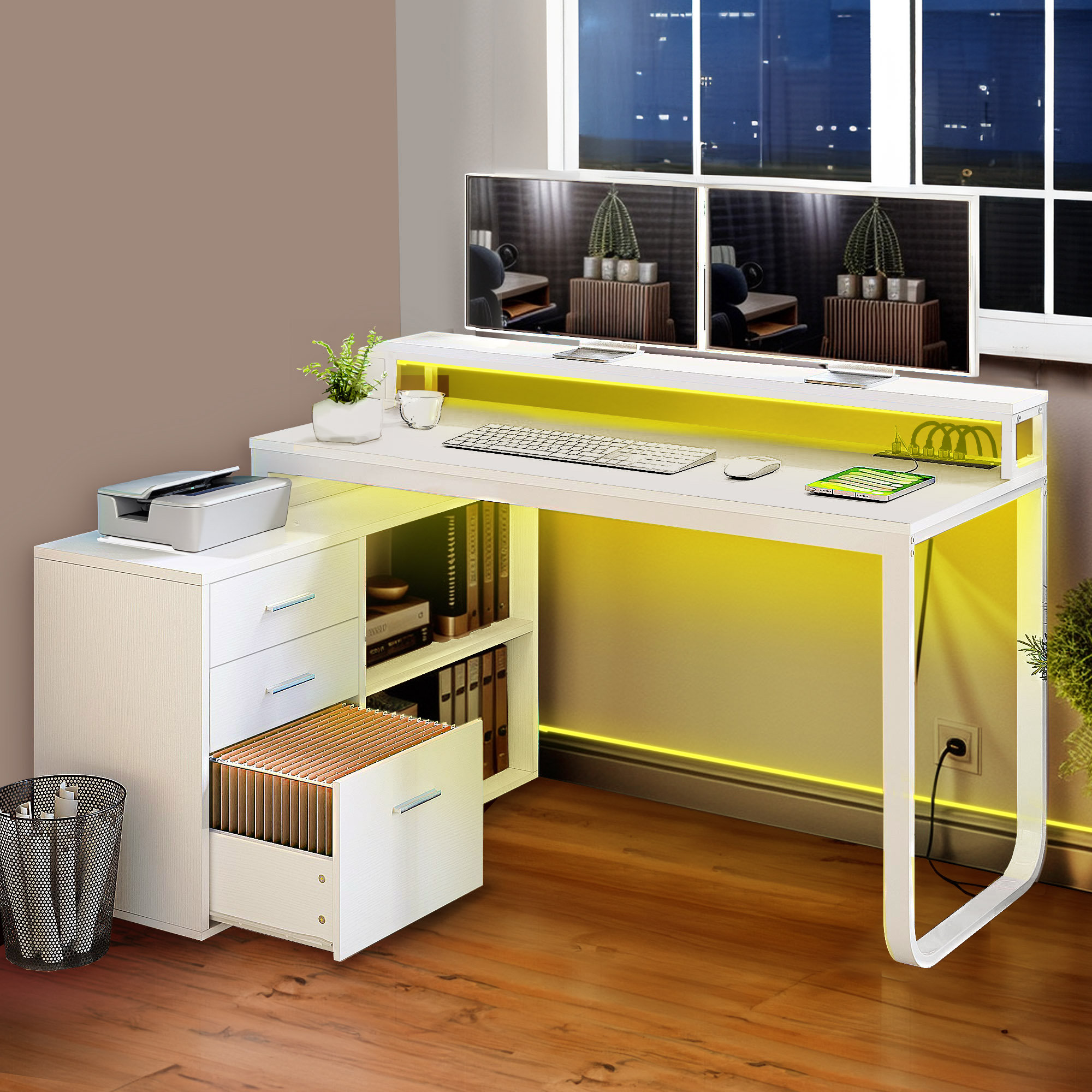 Ebern Designs Giambattista 55″ L-Shape Metal Base Computer Desk with ...