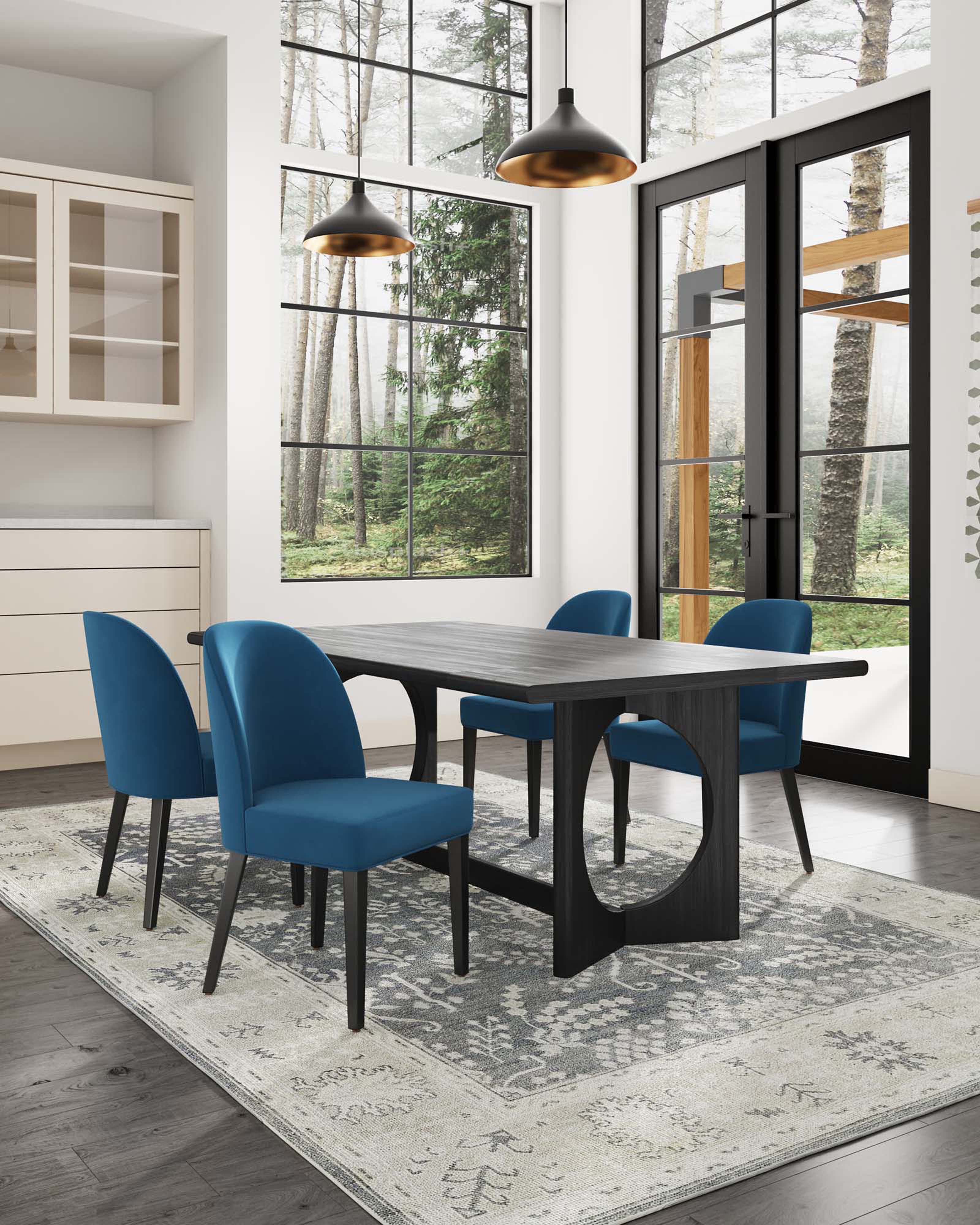 Everly Quinn Trisca Modern Velvet Upholstered Dining Chair in Blue ...