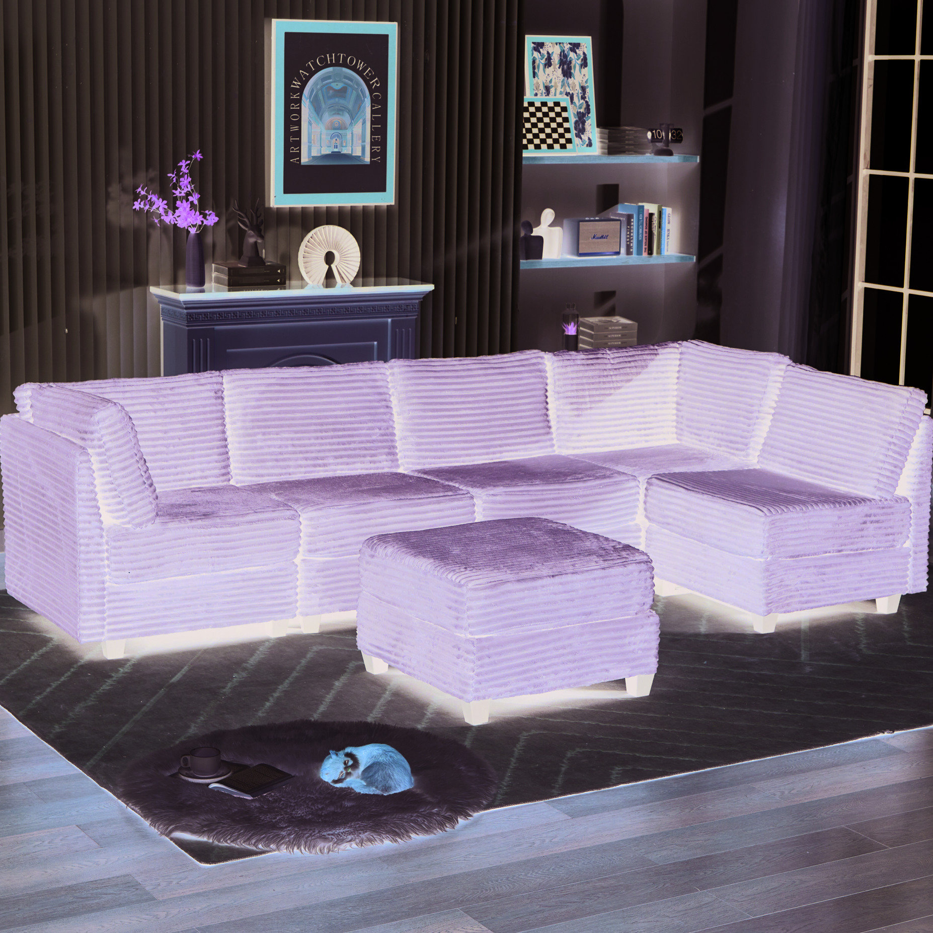 Everly Quinn U Shaped Corduroy Sectional With Storage And , 6 - Seat ...