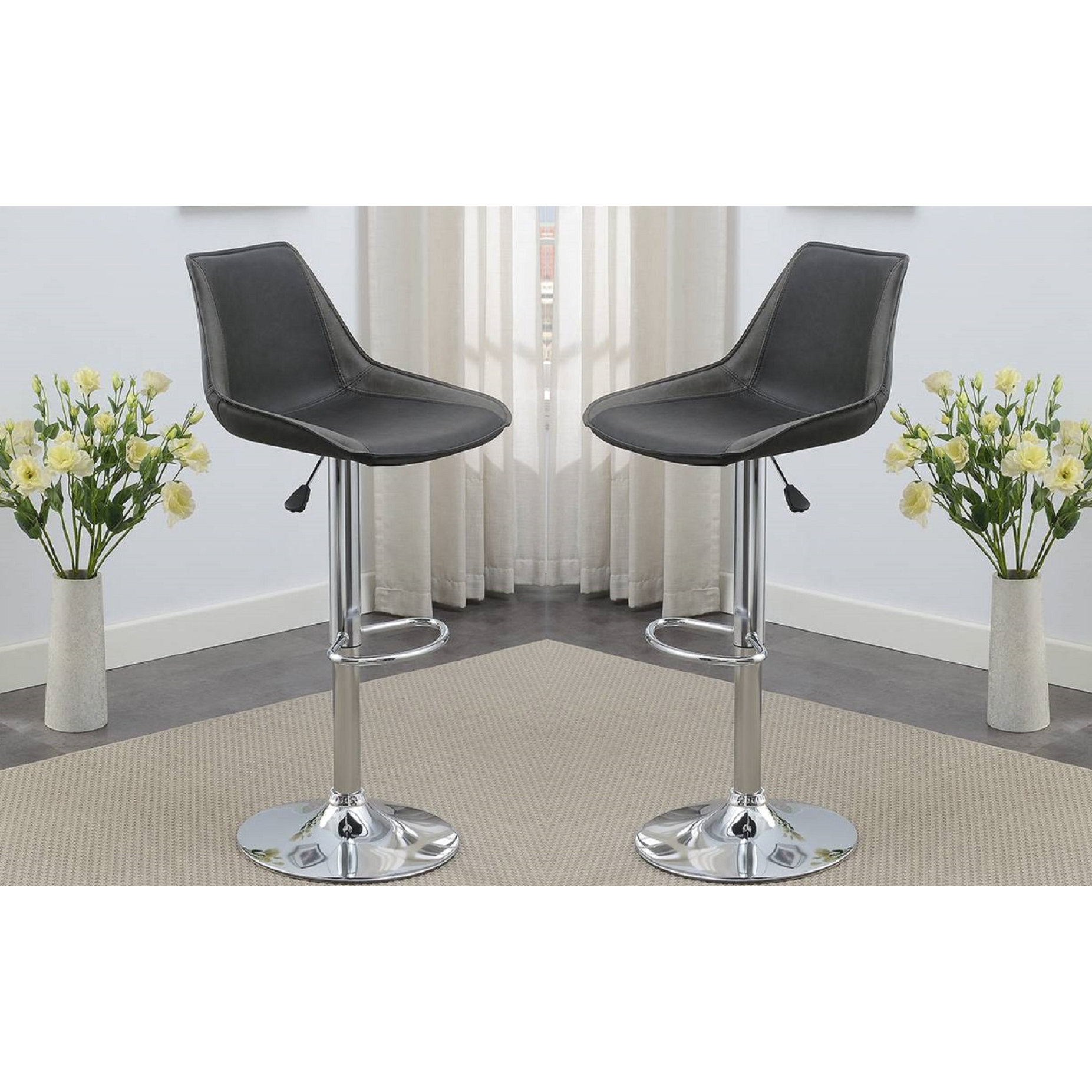 Hokku Designs 2X Adjustable Ebony Bar Stools, Modern Style, Base, Wax ...