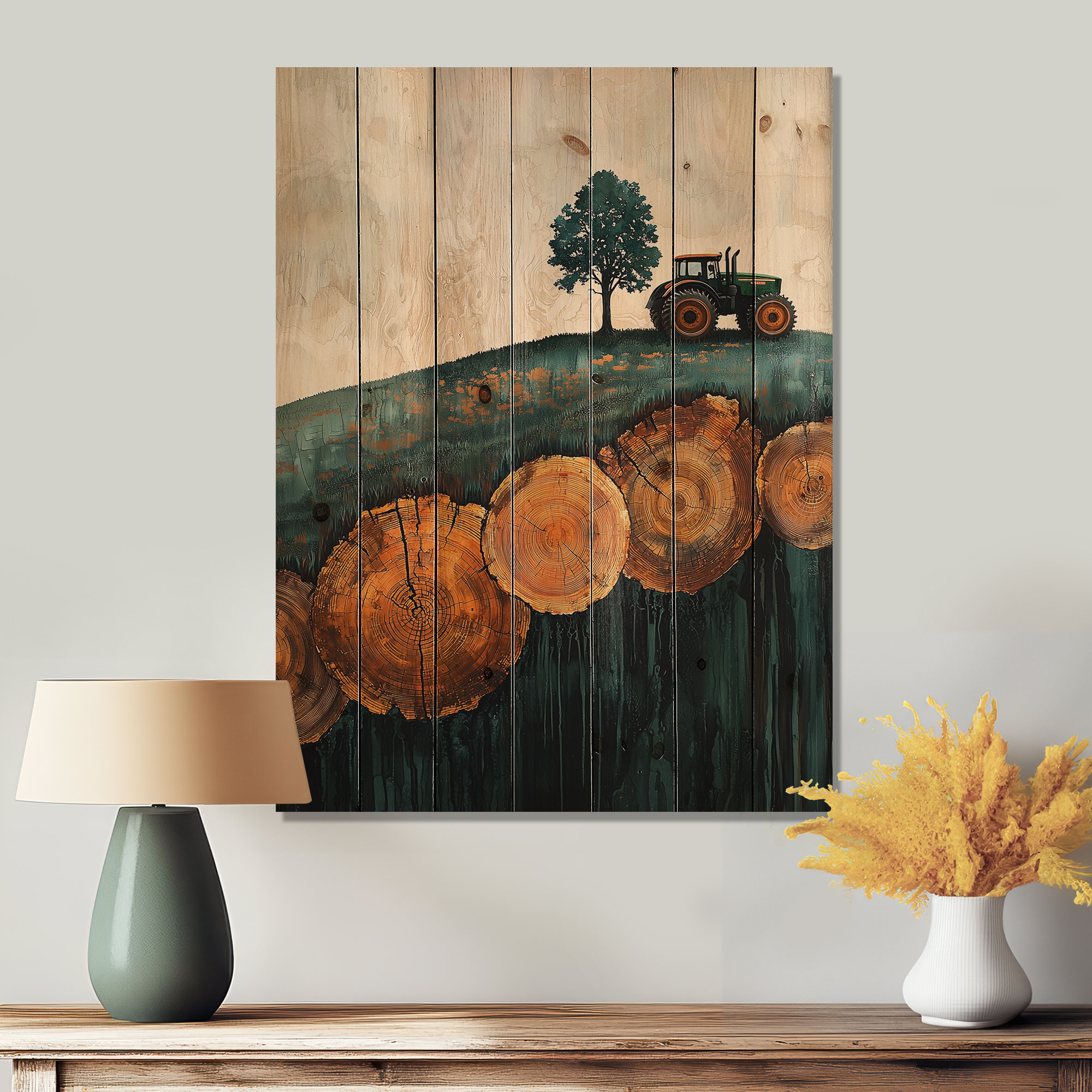 Ophelia & Co. Barn With Tractor Landscape On A Top Of Brown VI - Farm ...