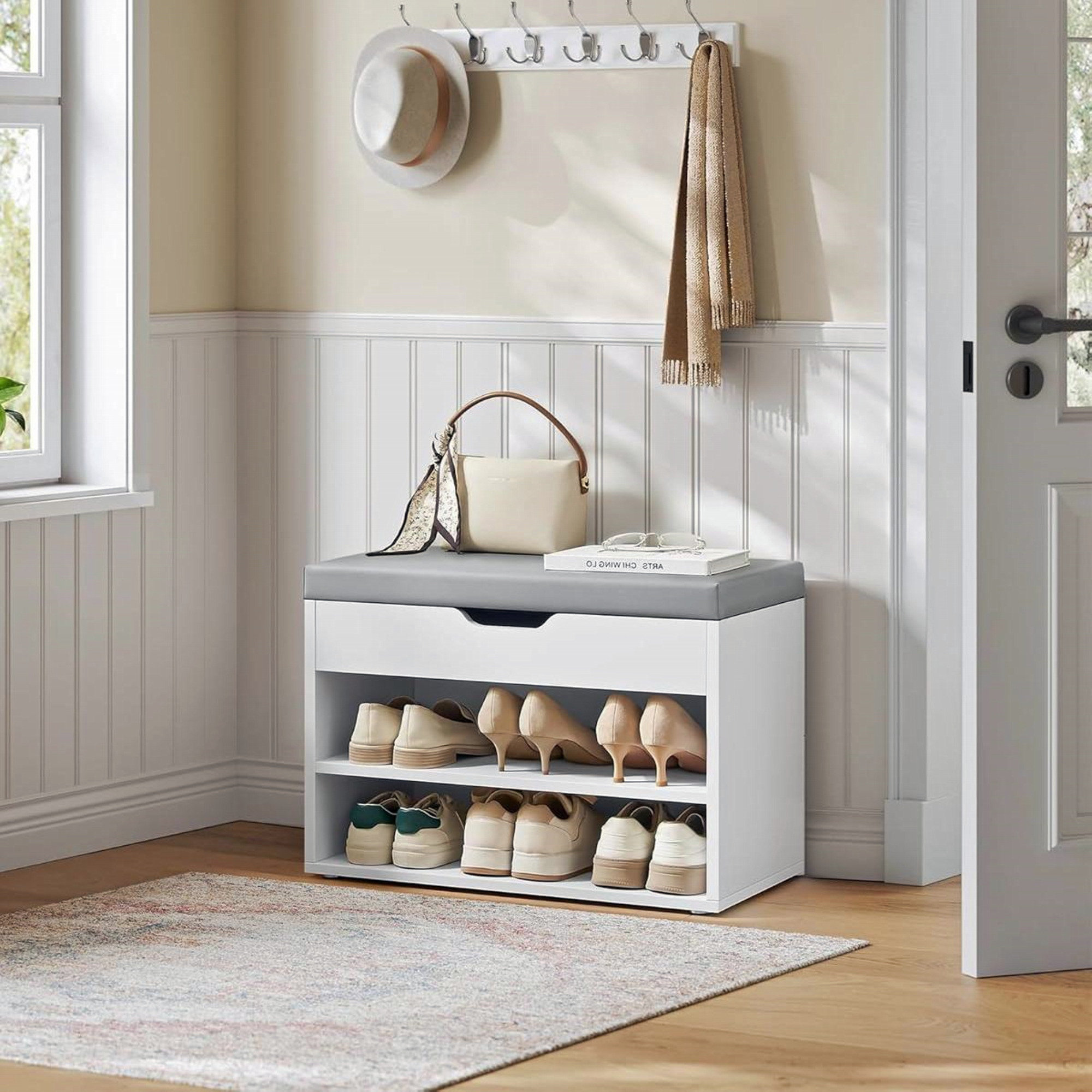 Latitude Run® Shoe Bench With Cushion, Storage Bench With Padded Seat ...