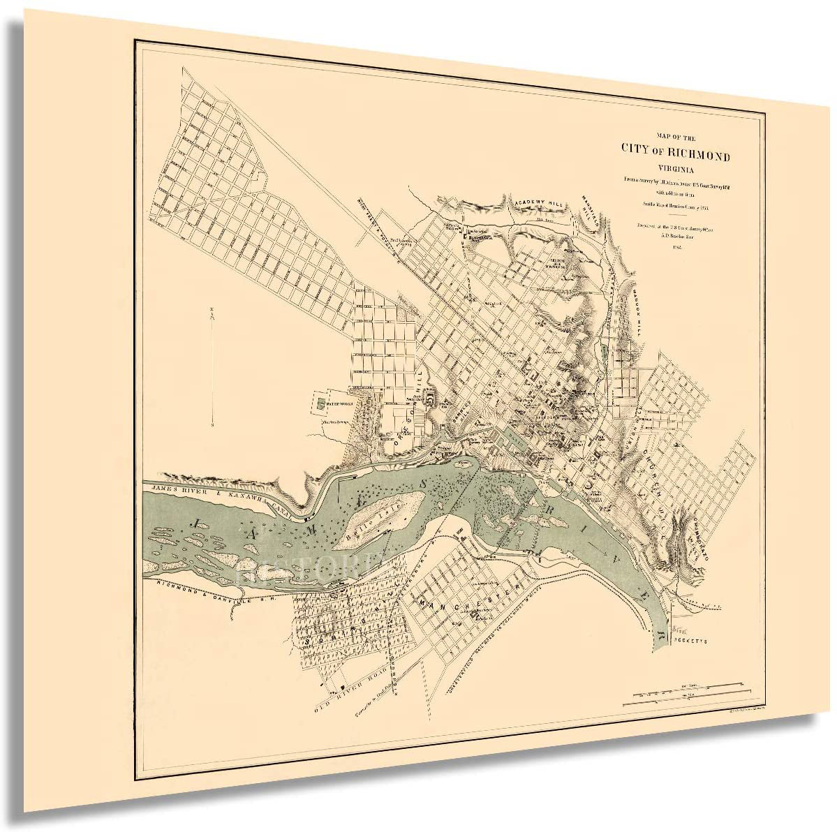 HISTORIC PRINTS HISTORIX Vintage 1864 Richmond Virginia Map - 18X24 ...