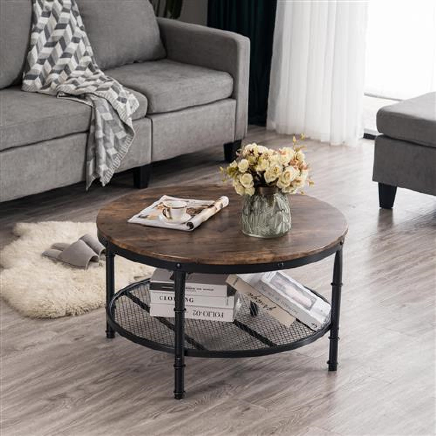 Ophelia & Co. 31.89In Double-Layer Round Fire-Burned Wood PVC Density ...