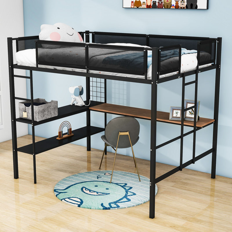 Mason & Marbles Groton Full Size Loft Bed With Desk And Shelves | Wayfair
