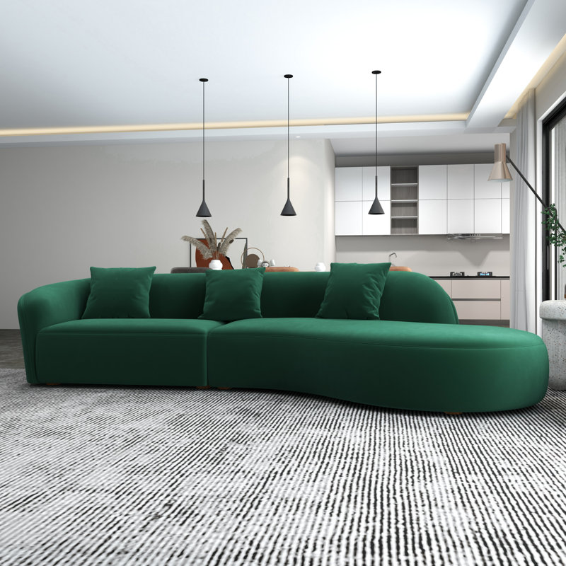 Willa Arlo™ Interiors 126" Japandi Style Luxury Modern Velvet Curvy ...