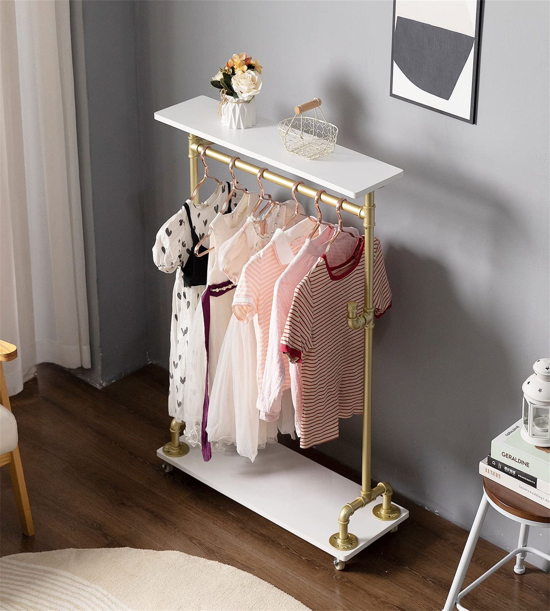 Rebrilliant Naidelyn Wood Metal Rolling Clothing Rack Covers | Wayfair