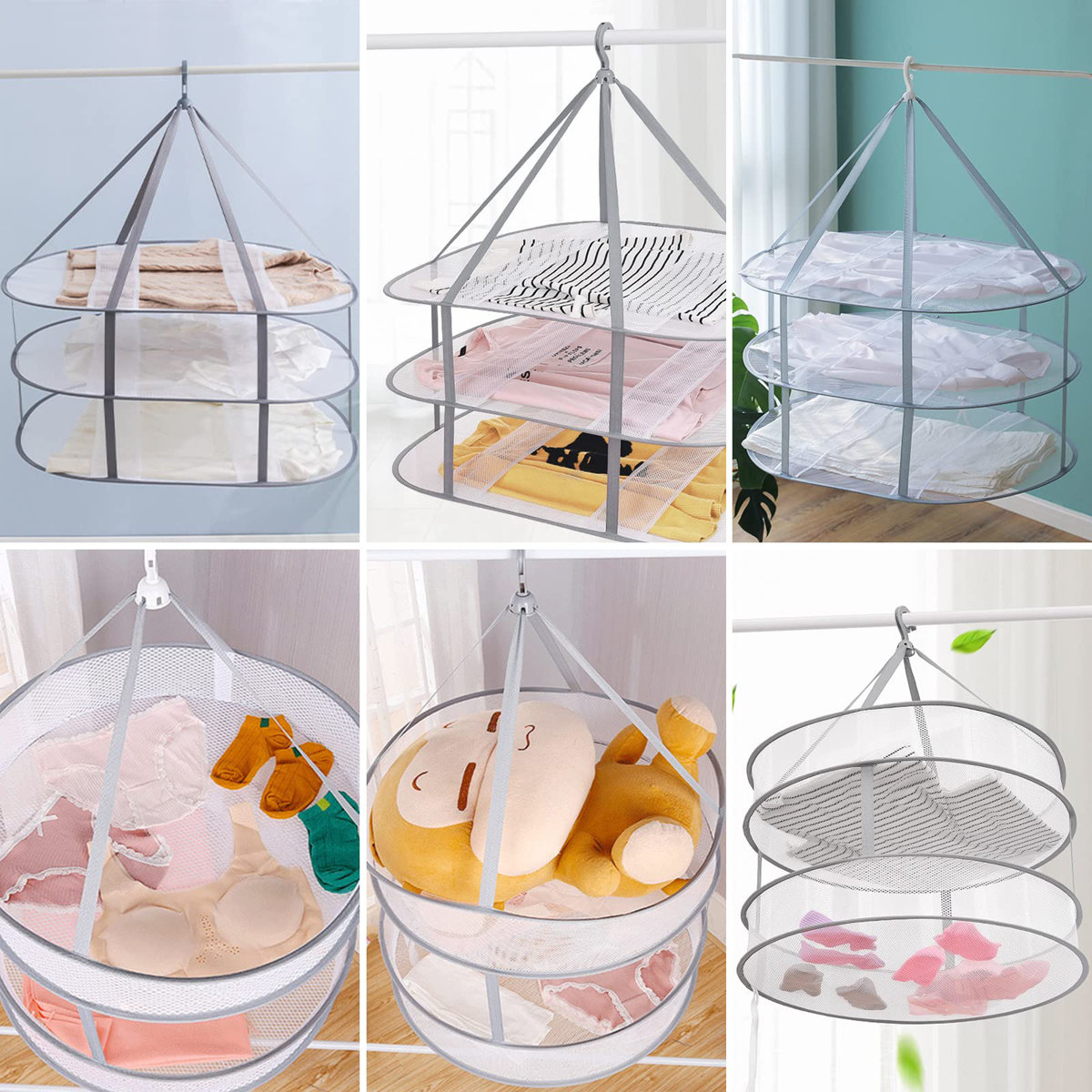Rebrilliant 2 Pack 3-Tier Folding Mesh Clothes Hanging Dryer, Sweater ...