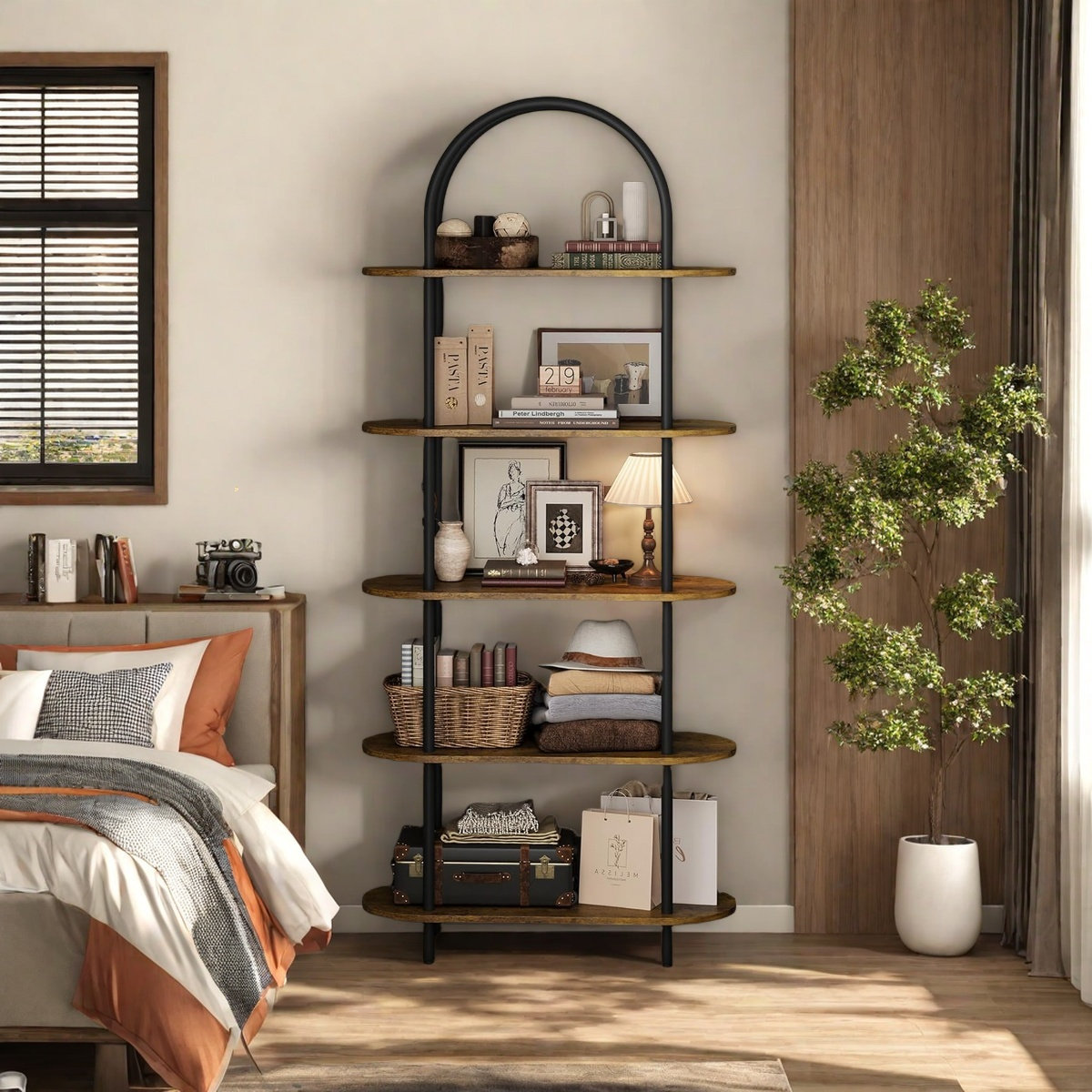 Mercer41 5 Tier Bookcase Arched Display Racks Tall Bookshelf ...