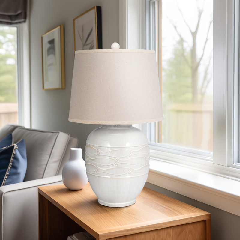 Lark Manor™ White Ceramic 29-Inch School Of Fish Table Lamp For Cozy ...