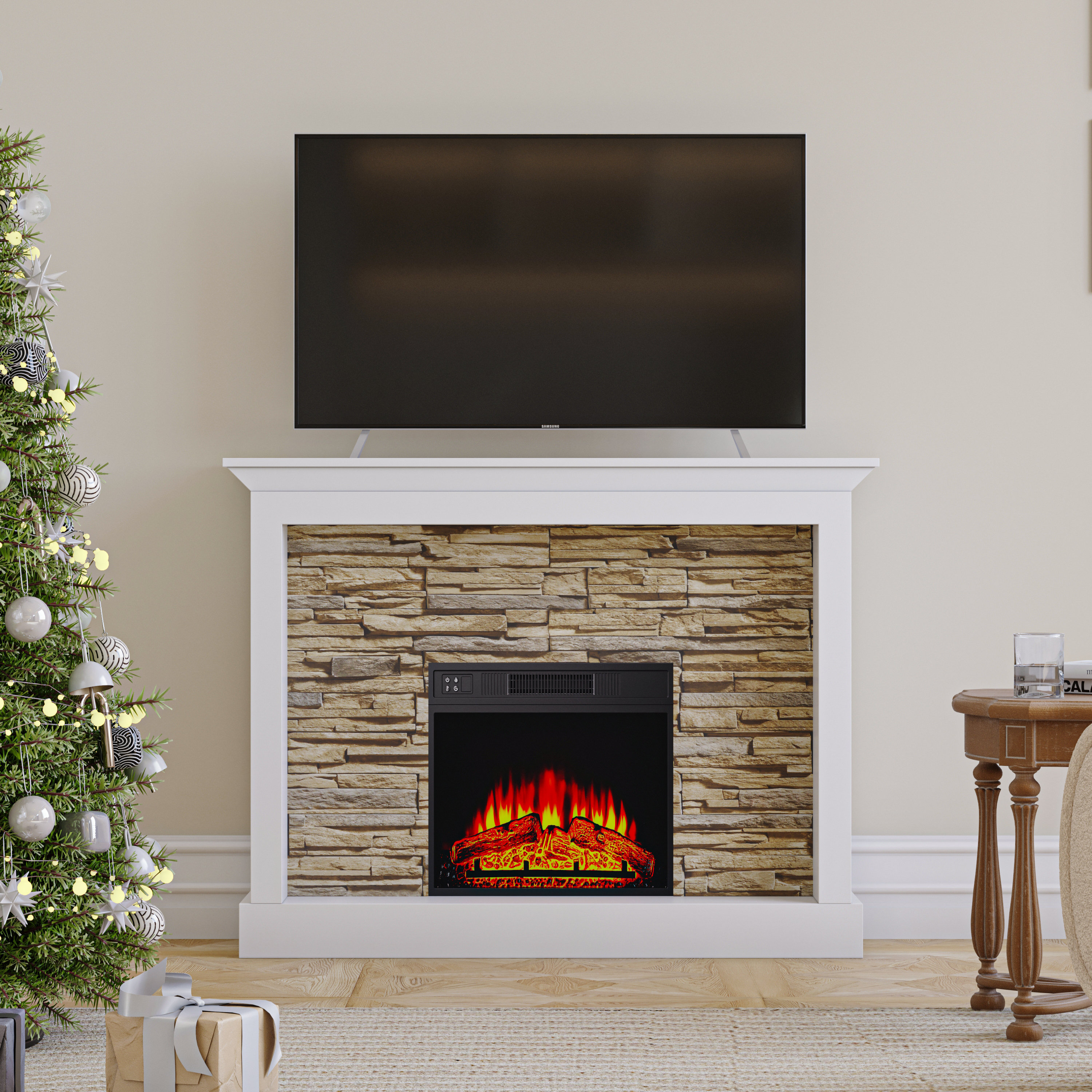 Millwood Pines Bani 47'' W TV Stand Electric Fireplace with Mantel ...