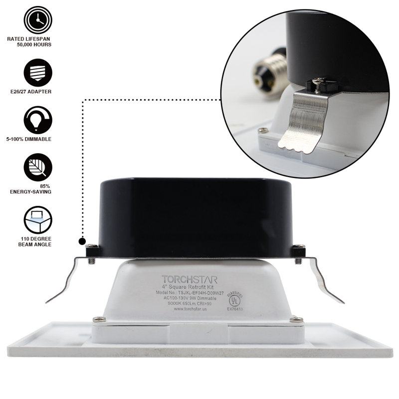 TORCHSTAR LED Remodel IC Retrofit Square Recessed Light Dimmble 5000K ...