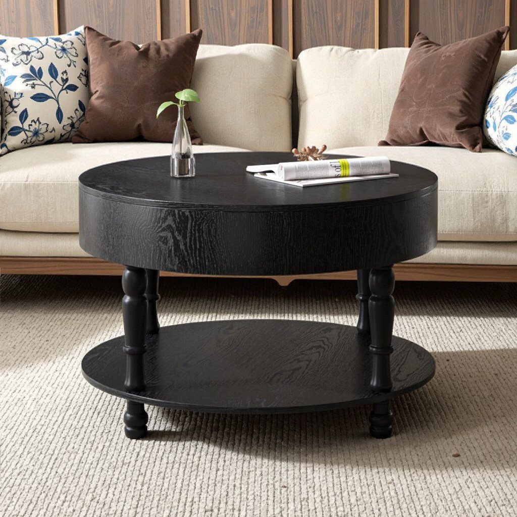 Alcott Hill® Round Coffee Table with Secret Storage & Display Shelf, 31 ...