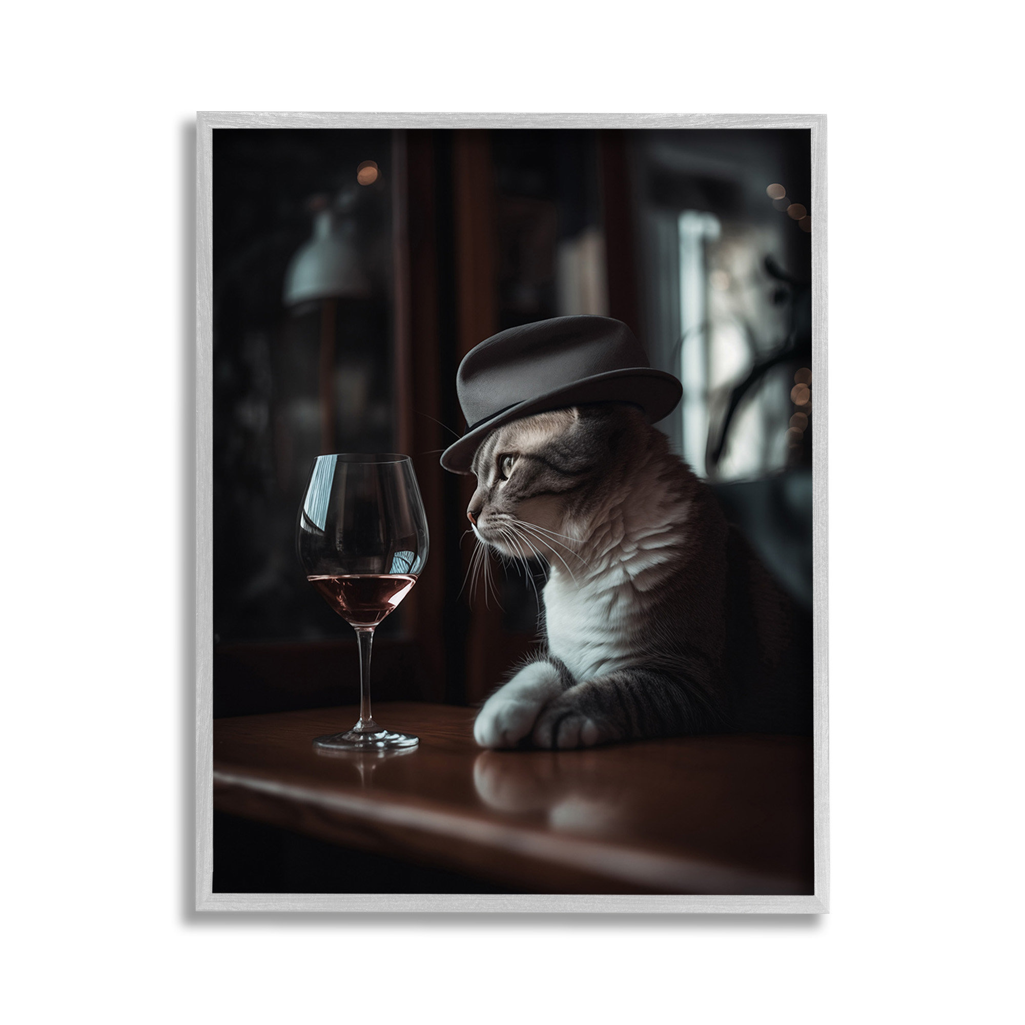 Stupell Industries Classy Cat at Bar Framed Giclee Art by Ziwei Li ...