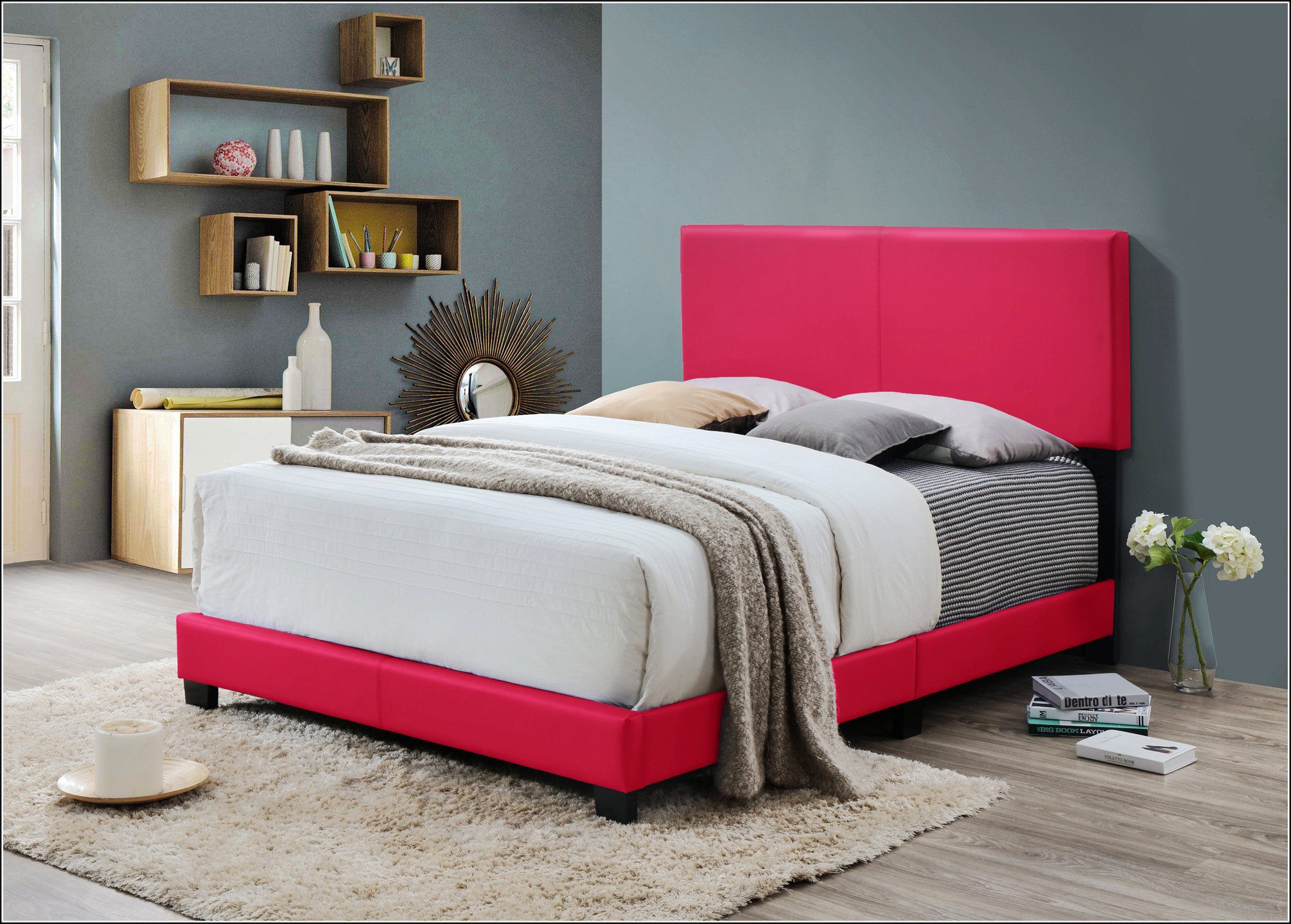 Latitude Run® 1Pc Modern Beautiful Pink Bedroom Platform Bed Frame PU ...