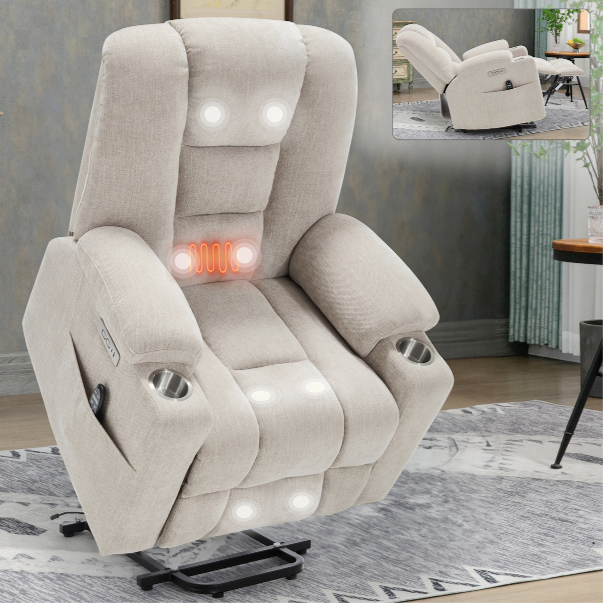 Latitude Run® Power Lift Recliner Chair With Massage And Heat For ...