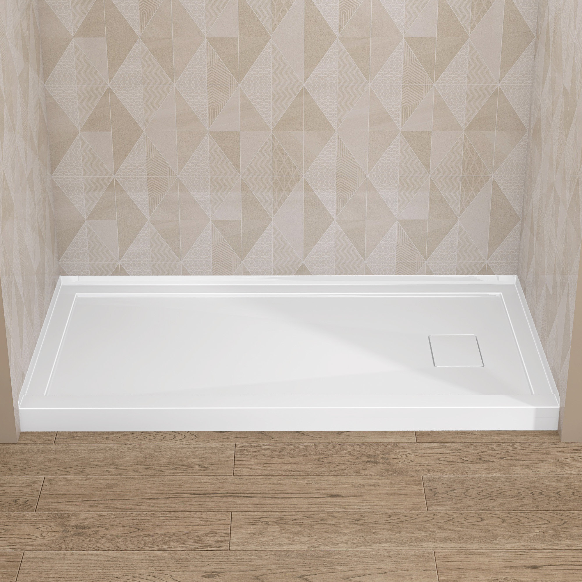 GETPRO 60" W X 32" D Acrylic Alcove Shower Base Pan Rectangular Single ...