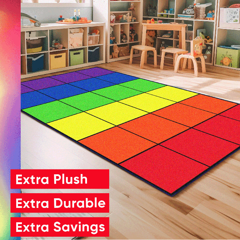 Kid Carpet Rainbow Blocks Seating Rug with 24 Seats 7'6" X 12 ...
