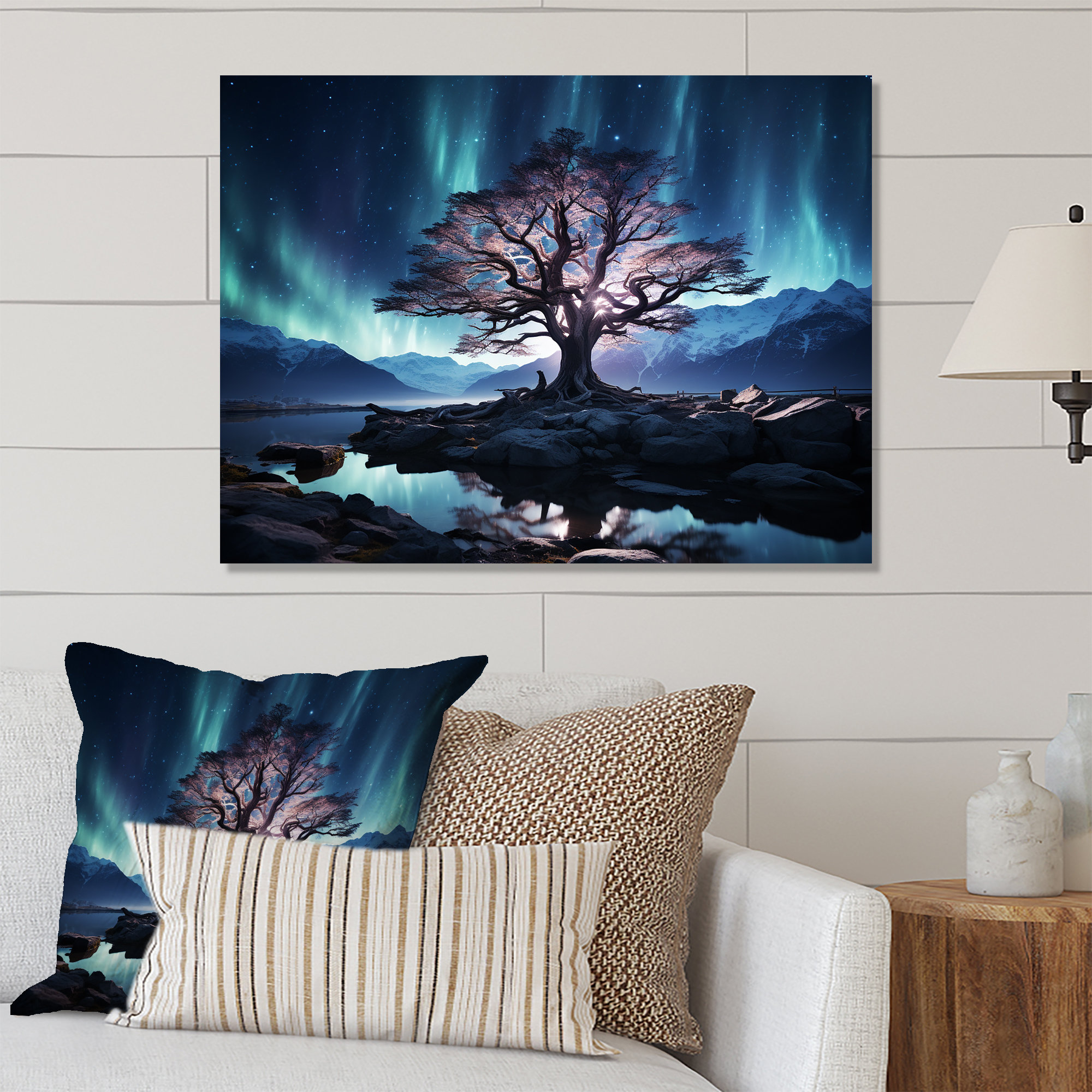 Lark Manor™ Blue And Pink Tree In Northern Lights II - Tree Metal Wall ...