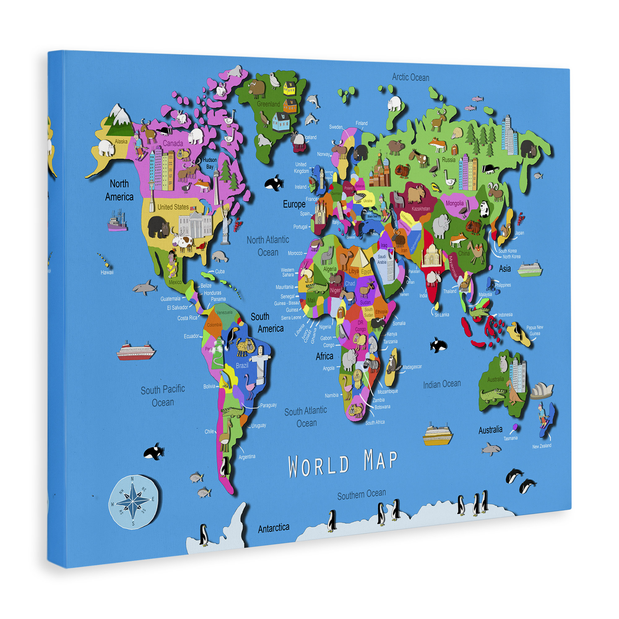 Longshore Tides Art éducatif sur toile, carte du monde par Carla Daly ...
